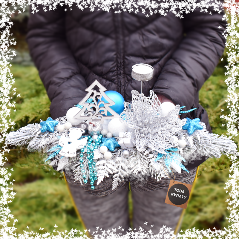 Stroik świąteczny boże narodzenie dekoracja na stół turkus